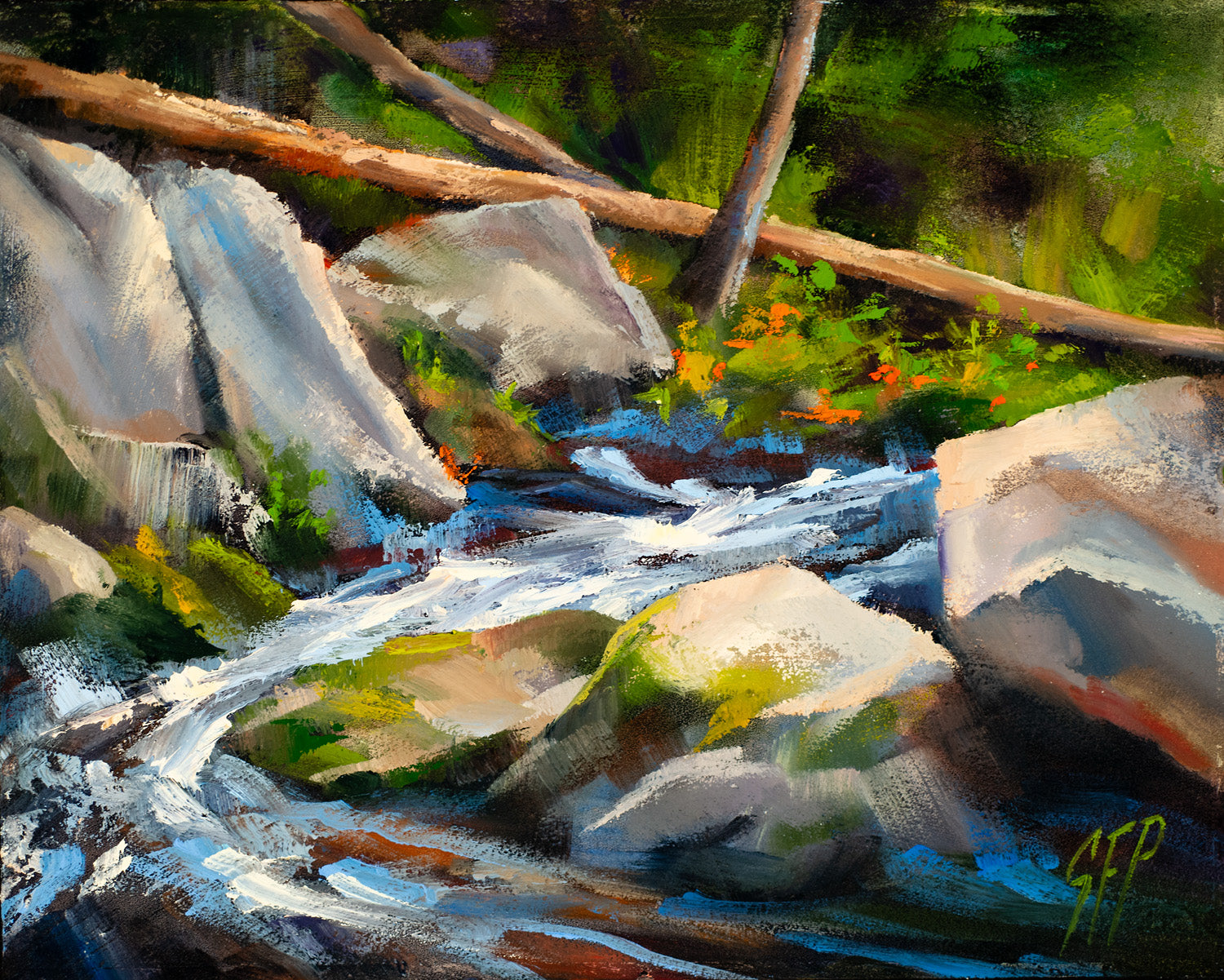Rocky Cascade Oil Painting | Sarah Pollock Studio