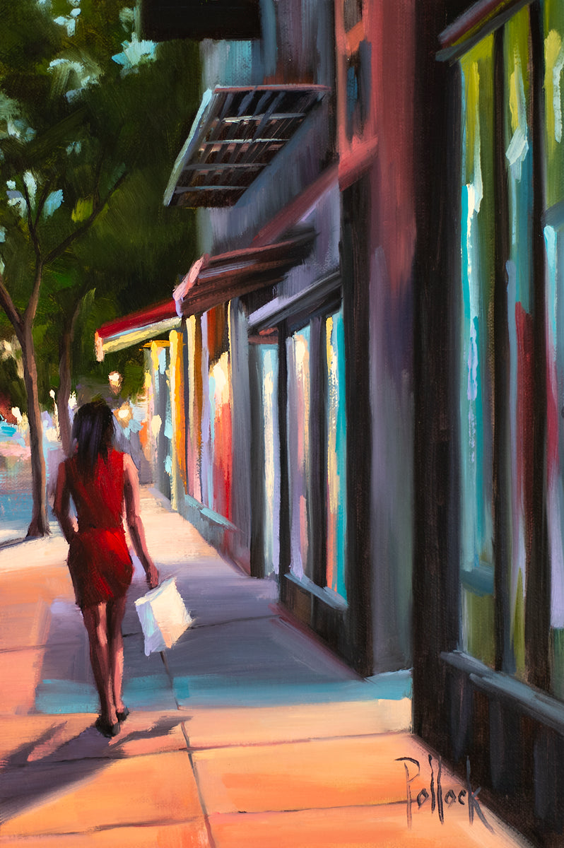 Twilight Shopper oil painting | Sarah Pollock Studio